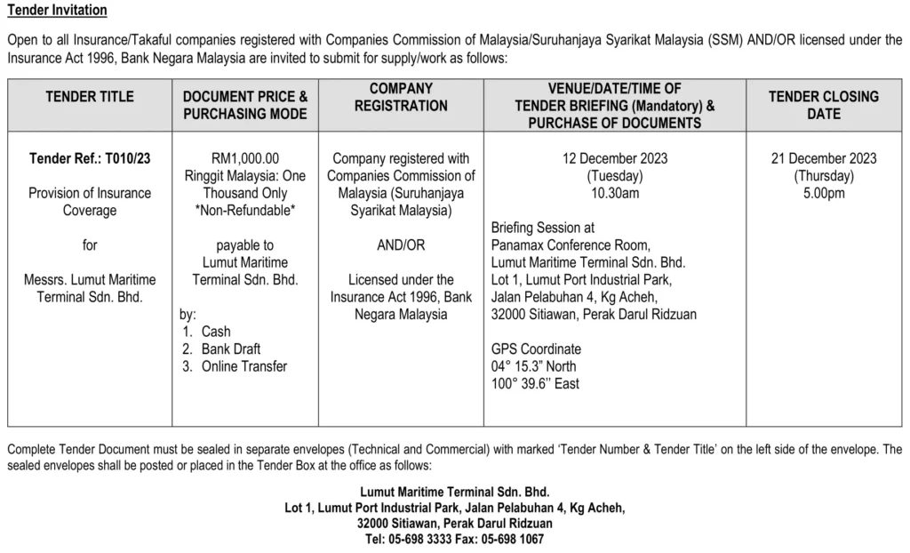 Open Tender – Lumut